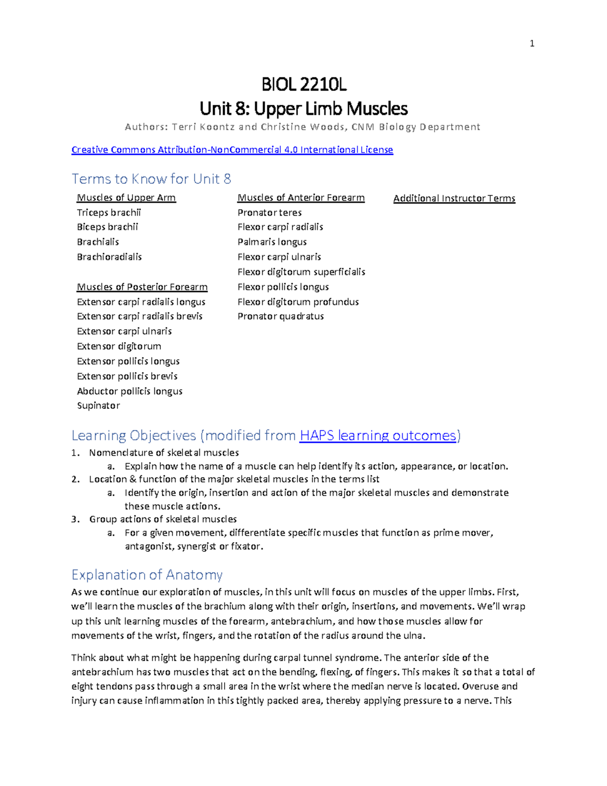 Unit 8 upper limb muscles - BIOL 2210 L Unit 8 : Upper Limb Muscles ...