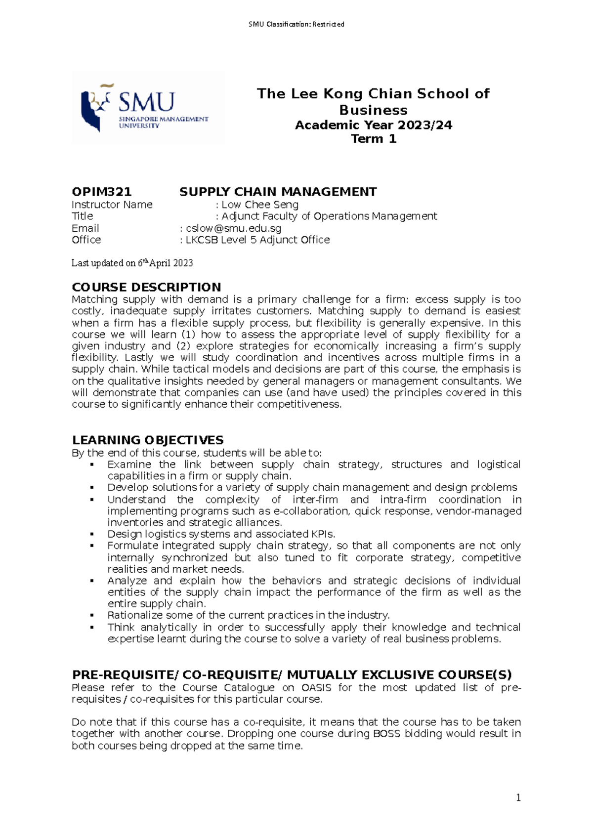 OPIM321 Low Chee Seng AY23-24 T1 - The Lee Kong Chian School of ...