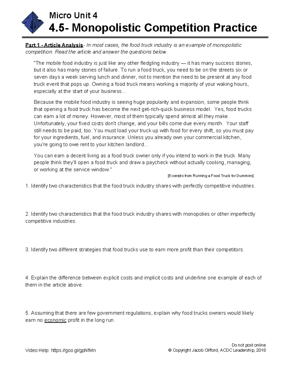 4.4 Monopolistic - Micro Unit 4 4- Monopolistic Competition Practice ...