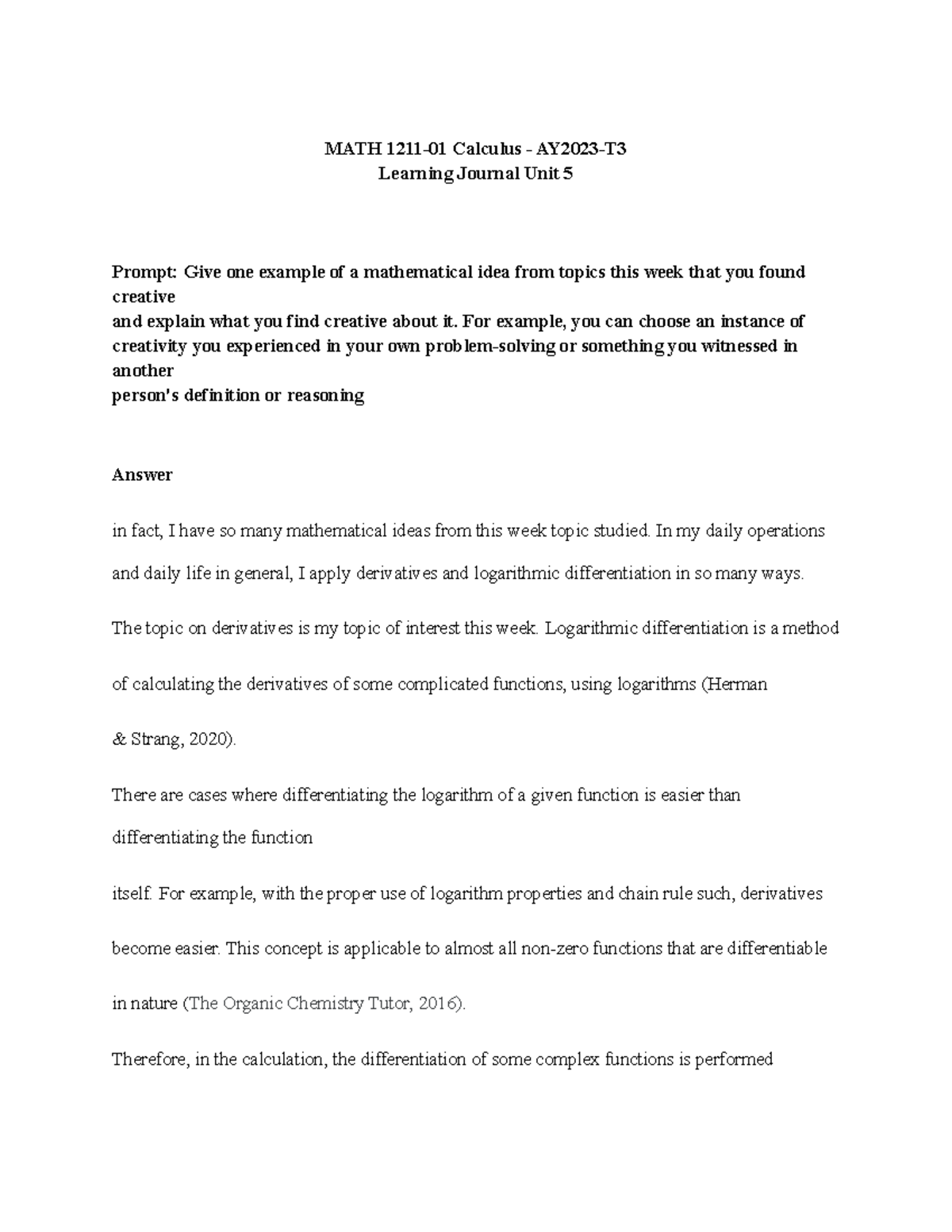 LJ Unit5 Caculus - discussion assignment - MATH 1211-01 Calculus - AY2023-T3Learning Journal ...