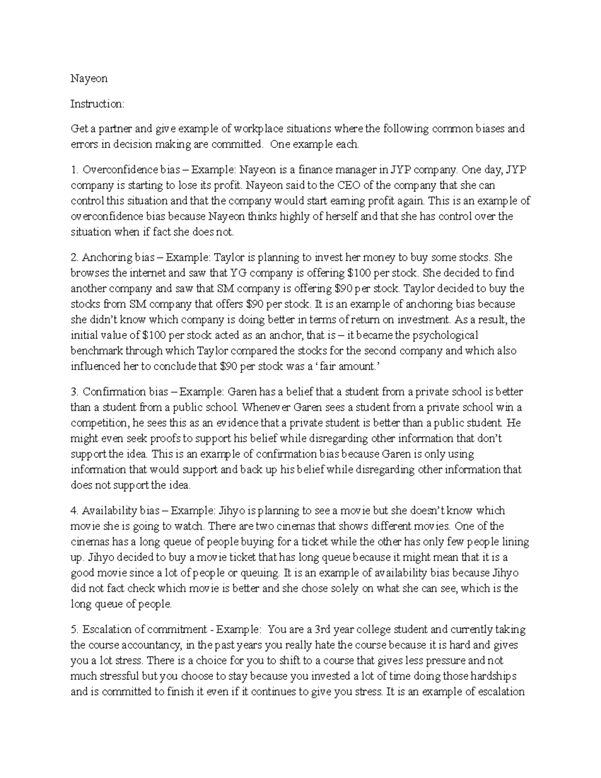 Nayeon - Lecture - Nayeon Instruction: Get a partner and give example ...