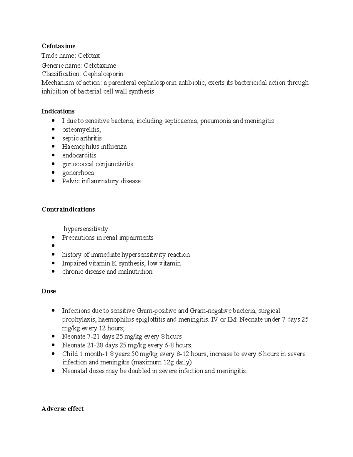 Drug card - its about drug - Cefotaxime Trade name: Cefotax Generic ...