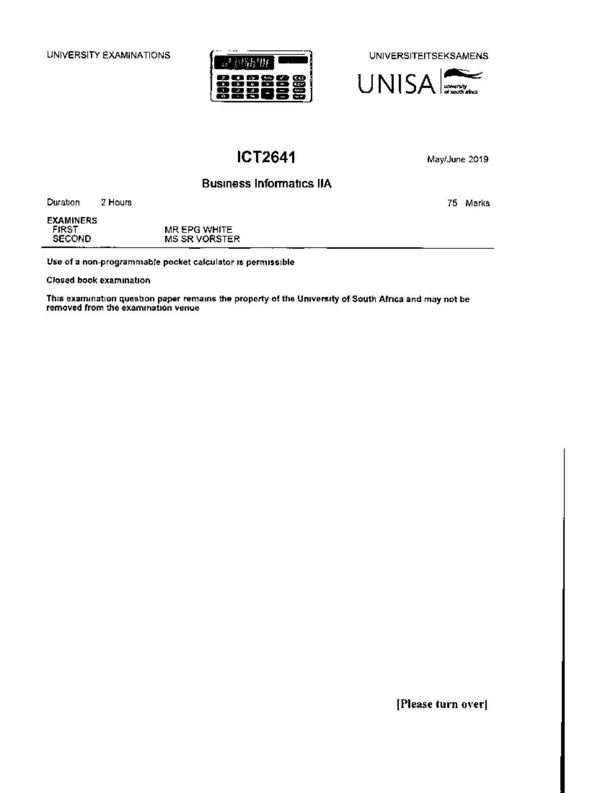ICT2641 2019 6 E 1 - EXAM - ICT2641 - Studocu