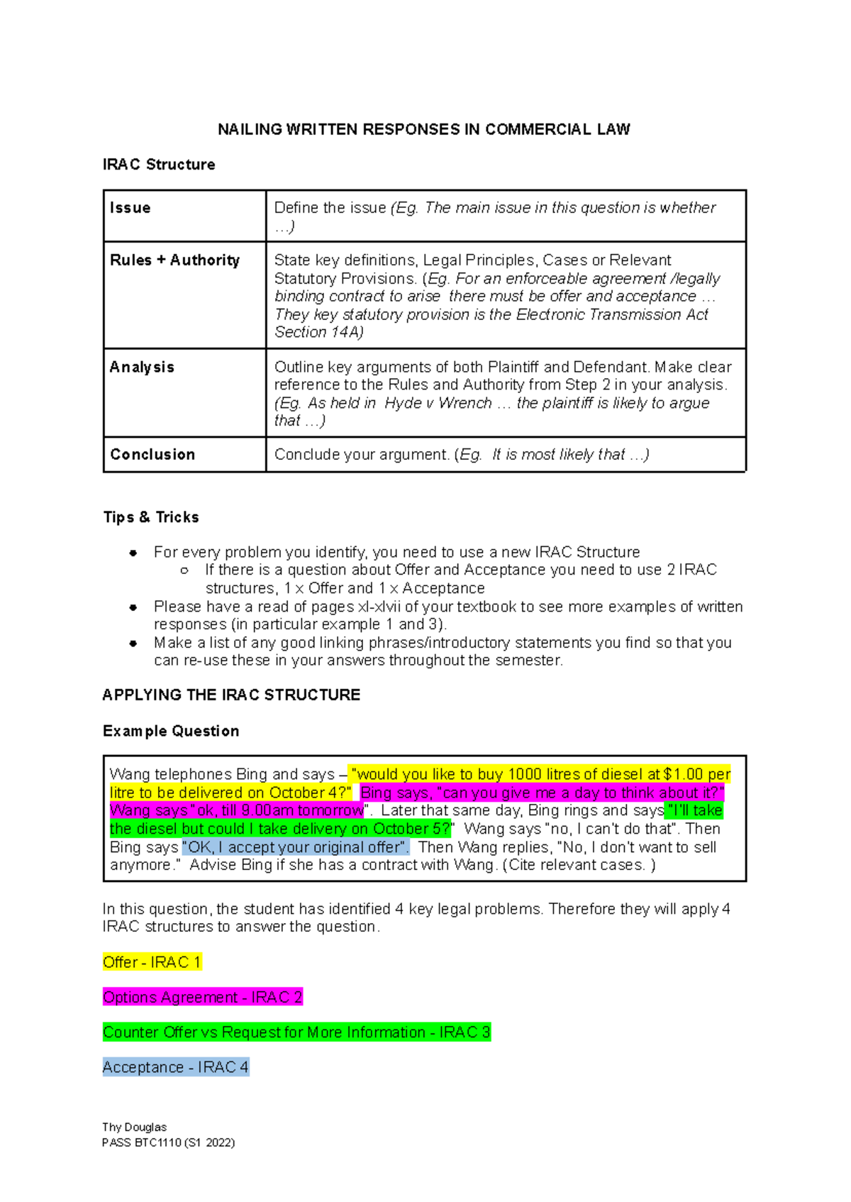 Copy of IRAC Structure (Example) - NAILING WRITTEN RESPONSES IN ...