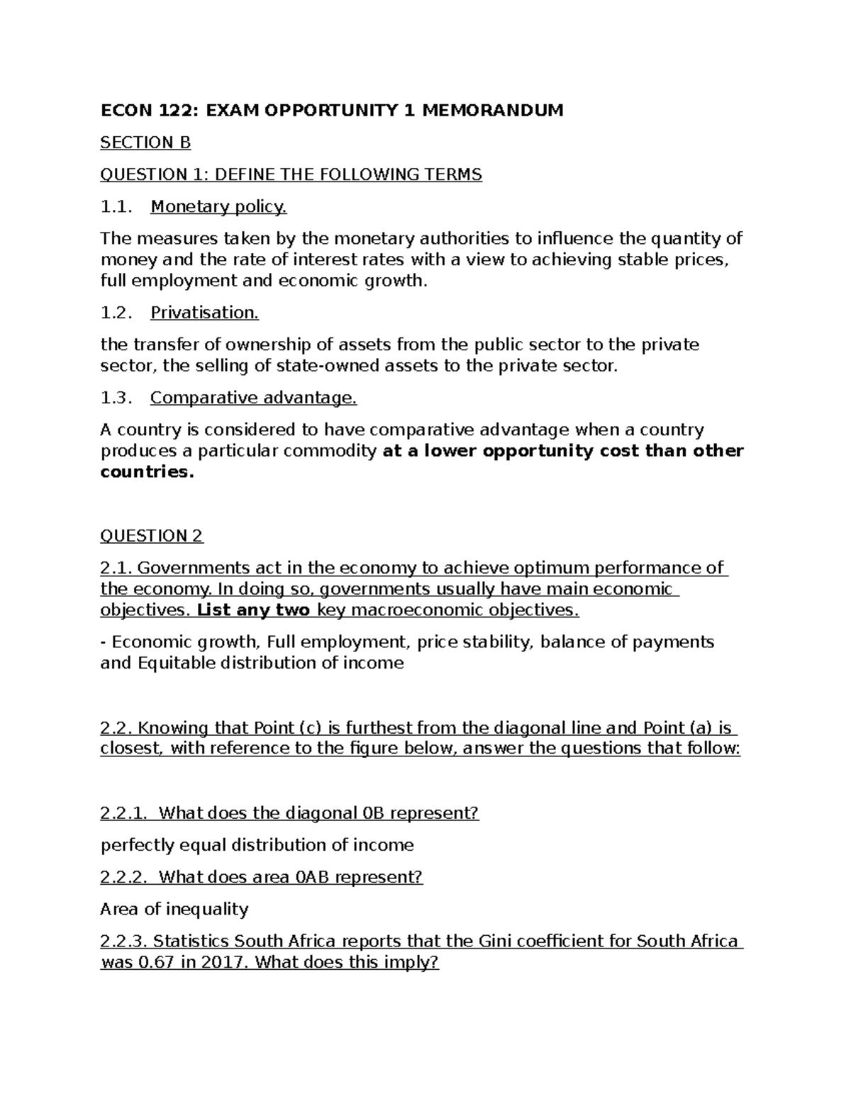 ECON 122 EXAM MEMO 2018 - ECON 122 EXAM MEMO 2018 - ECON 122: EXAM ...