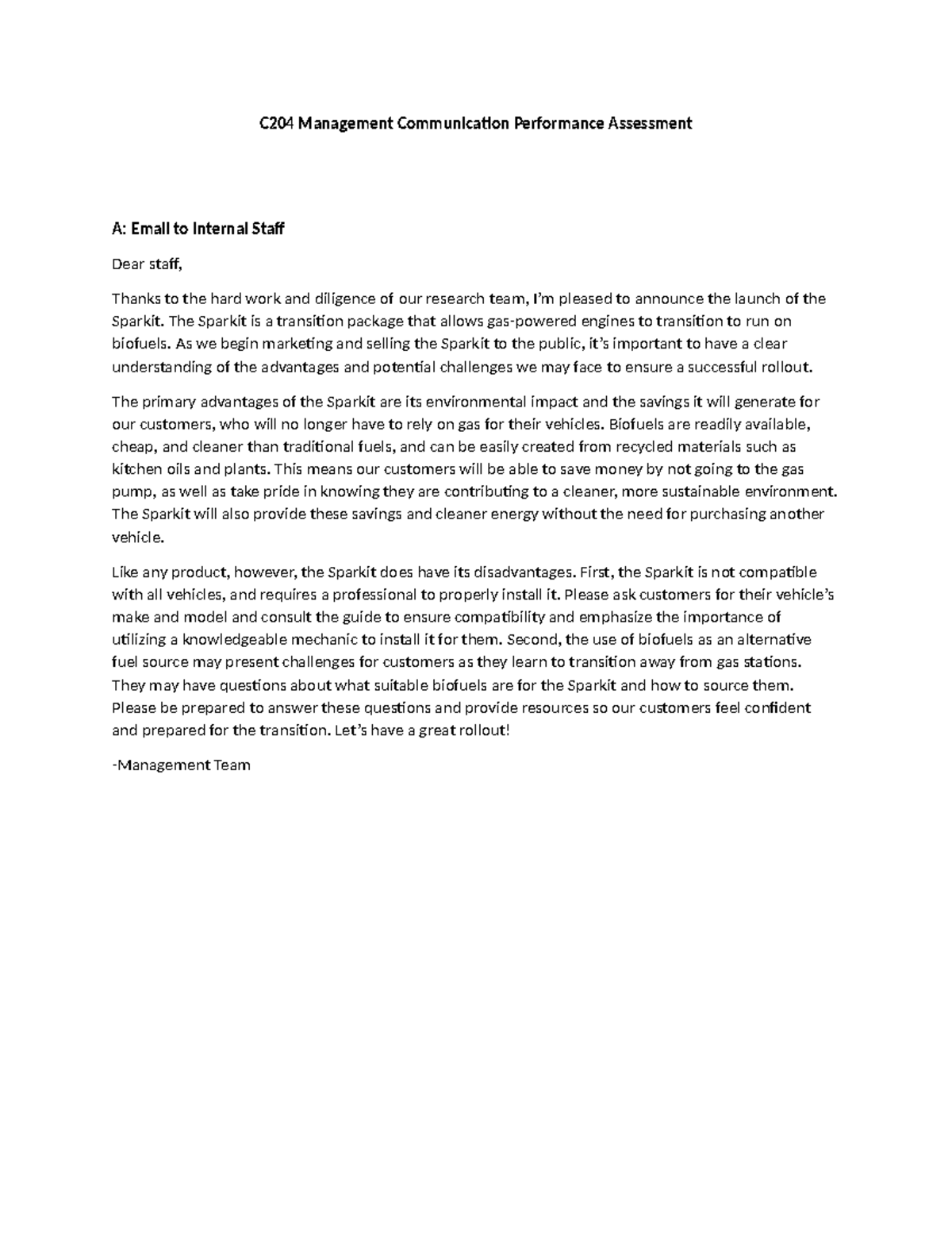 C204 Management Communication Task 1 - C204 Management Communication ...