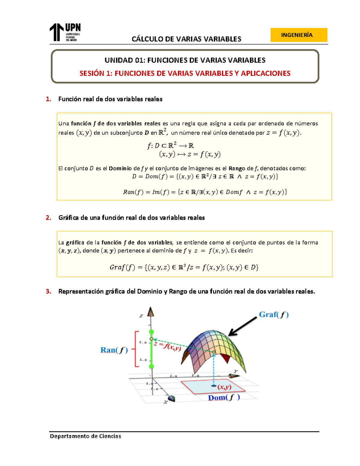 Taller de Teoría Semana 01 - CÁLCULO DE VARIAS VARIABLES 1. Función ...
