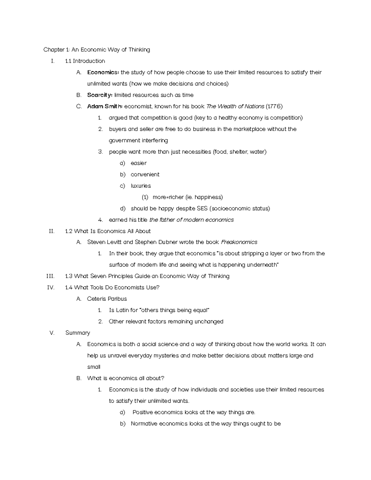 Economics Notes - Chapter 1: An Economic Way of Thinking I. 1 ...