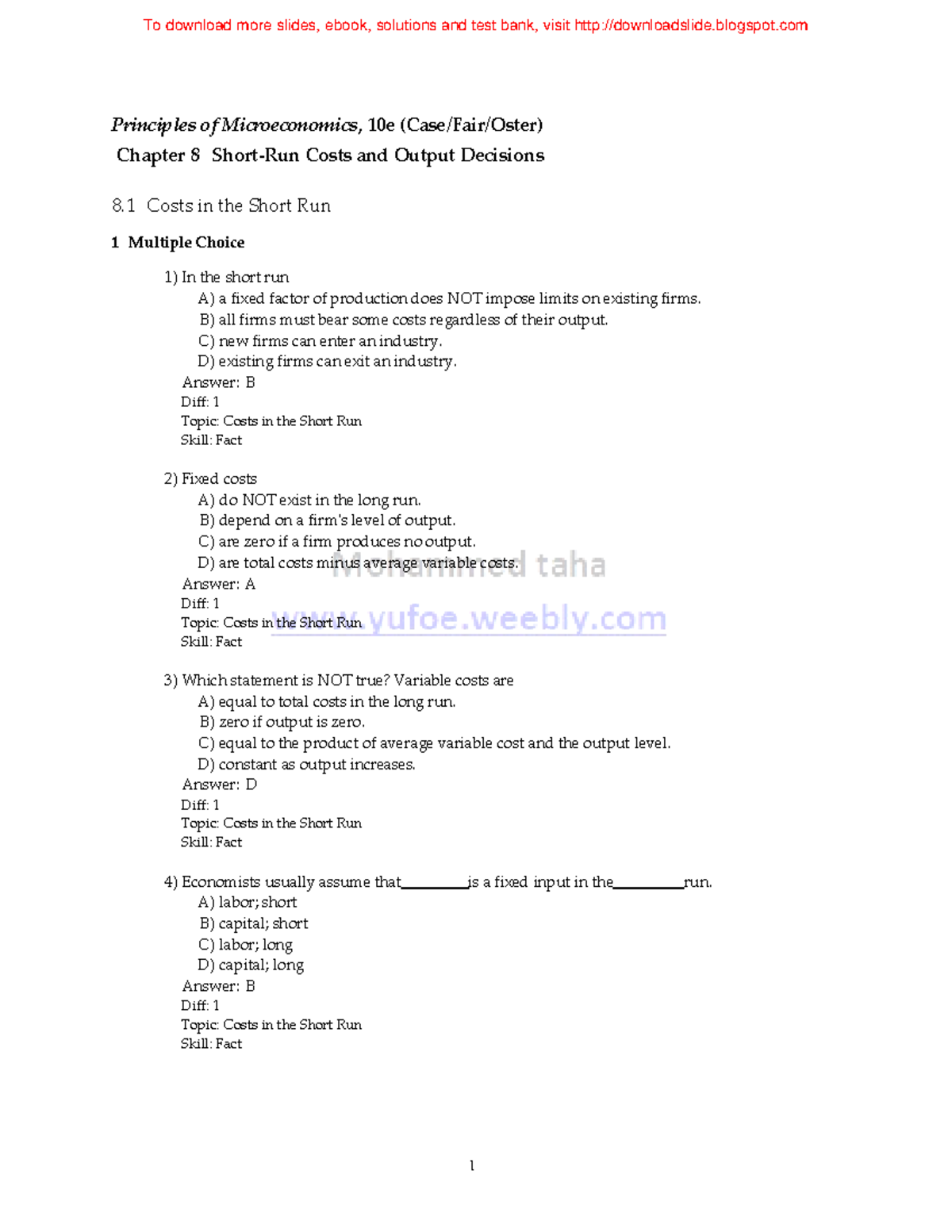 Chapter 8 short-run costs and output decisions - Principles of ...
