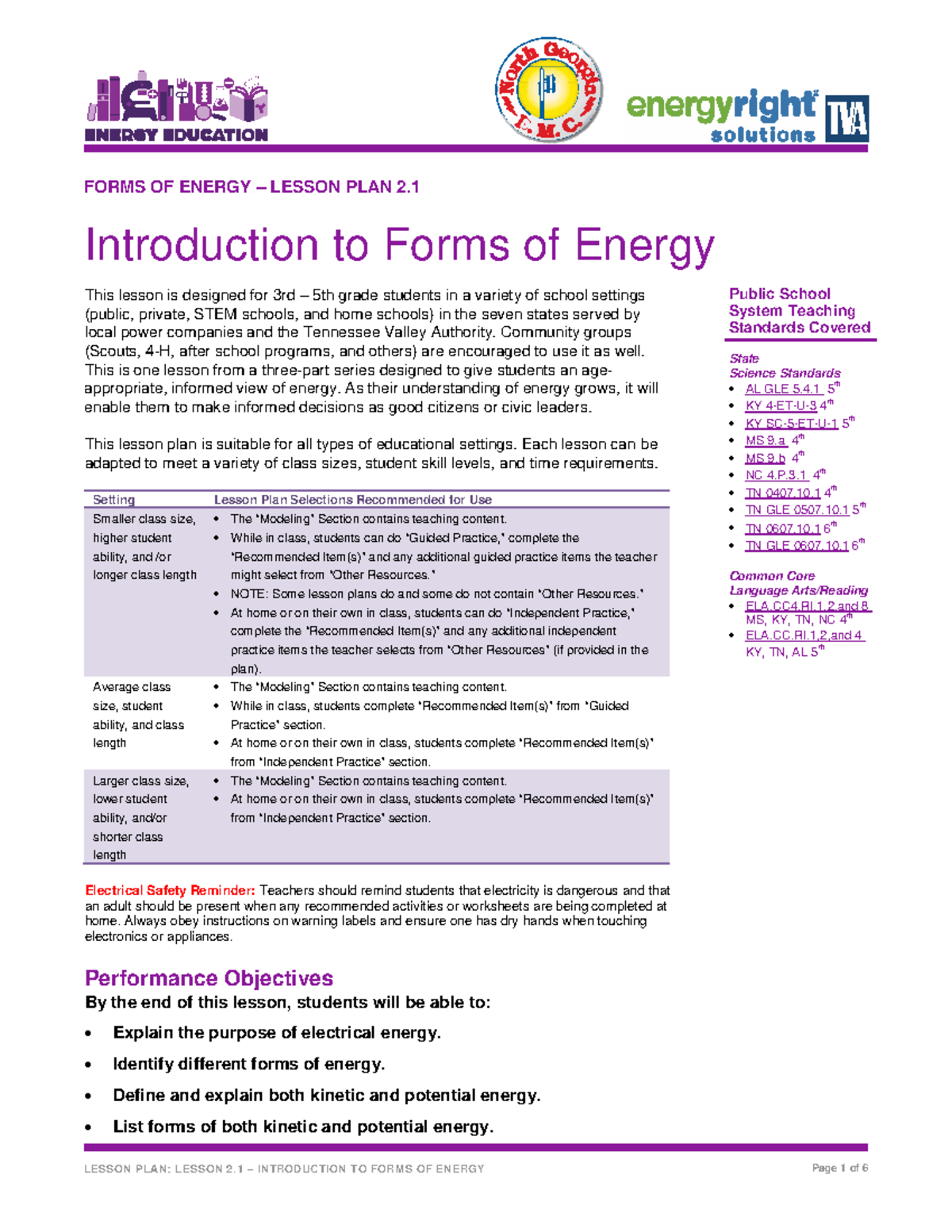 LP 2.1 Forms of Energy Introduction - ####### LESSON PLAN: LESSON 2 ...