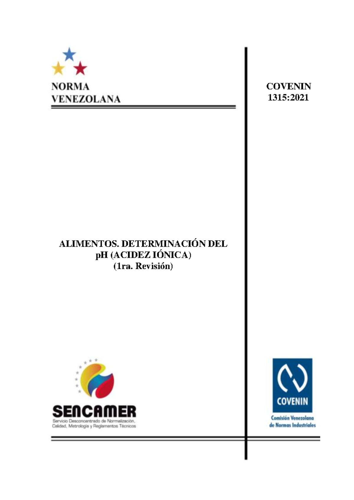 Covenin 1315-2021 - describe el método para la medición potenciométrica ...