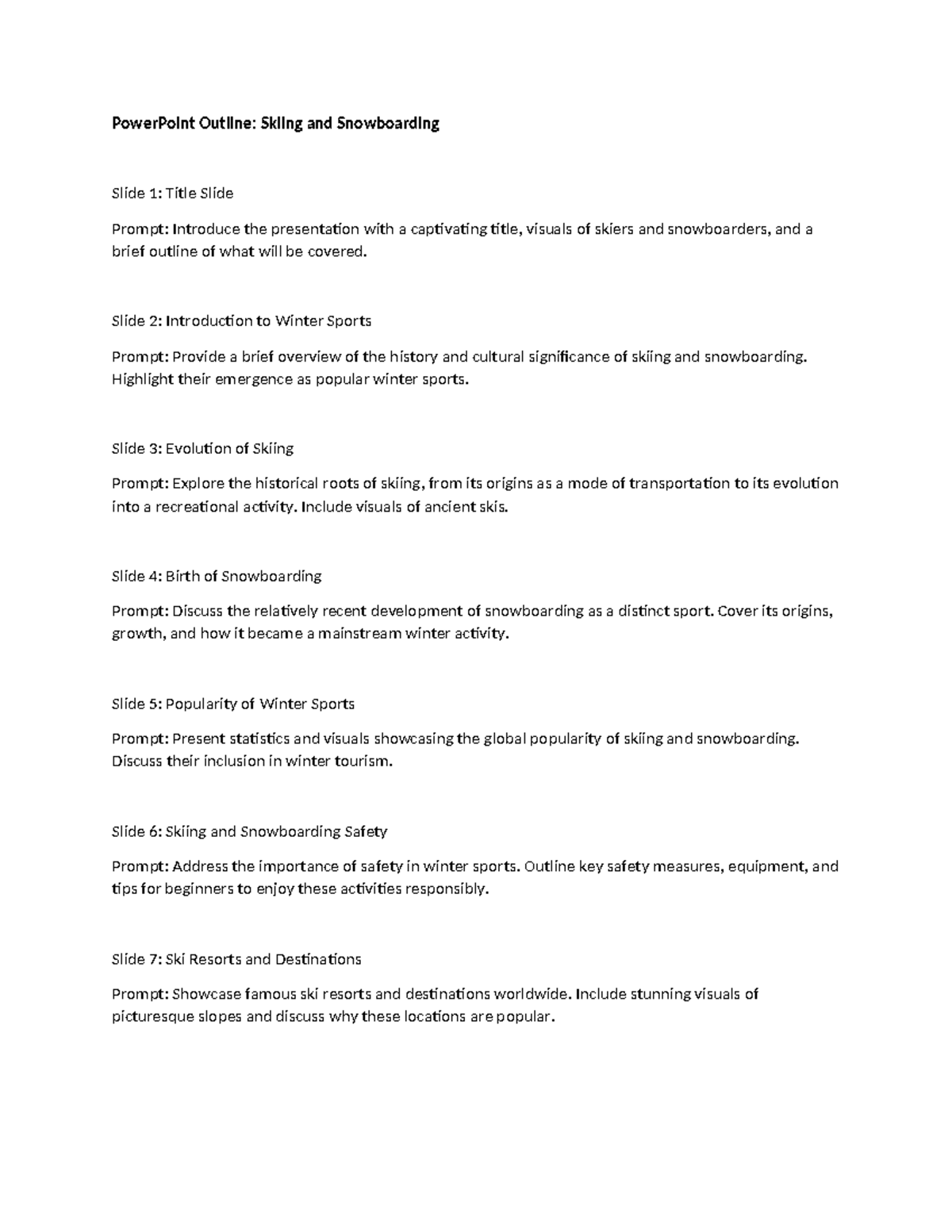 Skiing-Snowboard Power Point - PowerPoint Outline: Skiing and ...