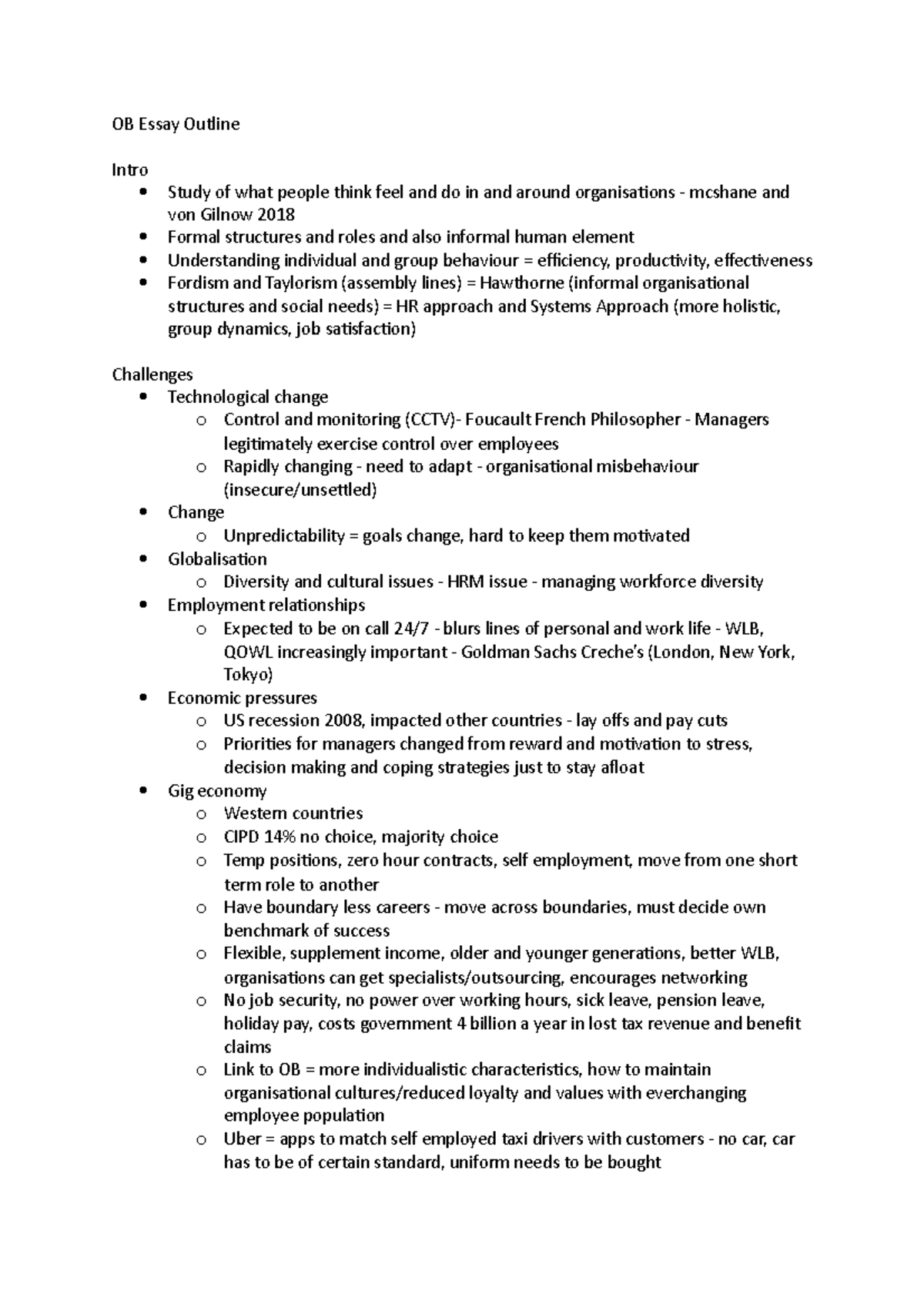 OB Essay Outline - Coursework - OB Essay Outline Intro Study of what ...