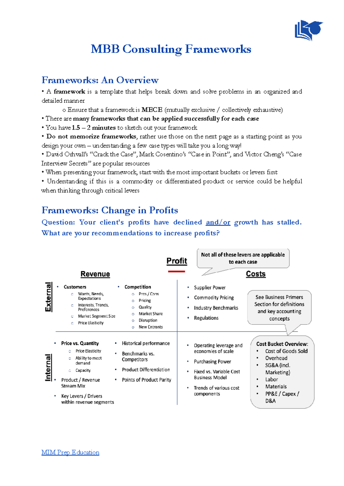 Consulting case studies examples - MBB Consulting Frameworks Frameworks ...