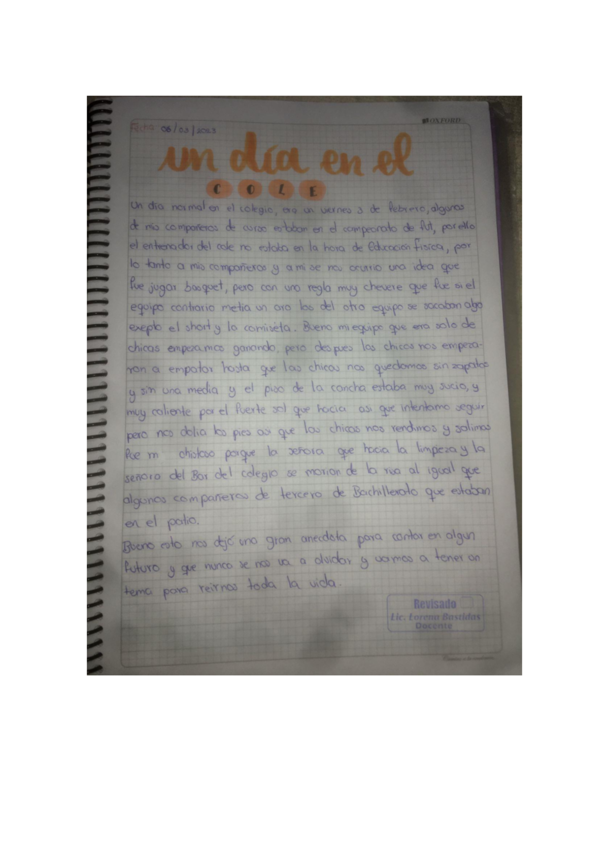 Un dia en el cole - un dia en el cole - History HL - Studocu