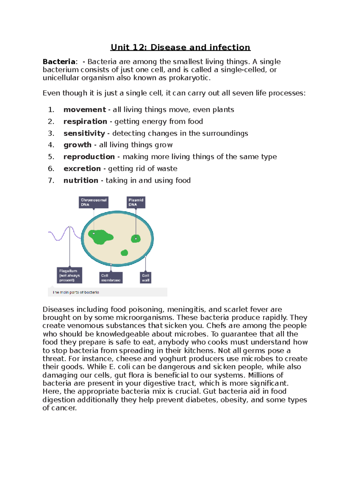 Unit 12 - Copy - Unit 12: Disease and infection Bacteria: - Bacteria ...