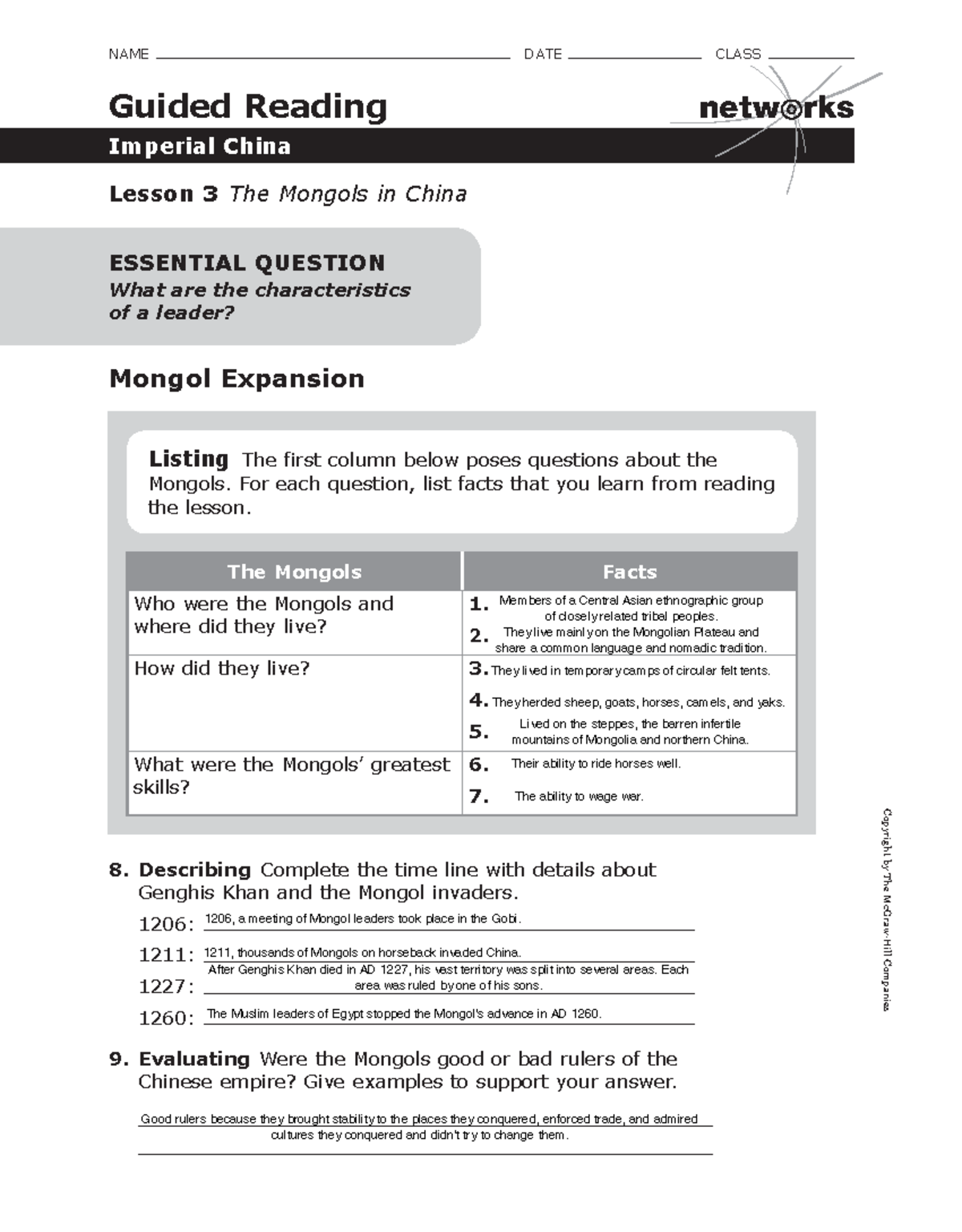 Lesson 3 The Mongols in China - Copyright by The McGraw-Hill Companies ...