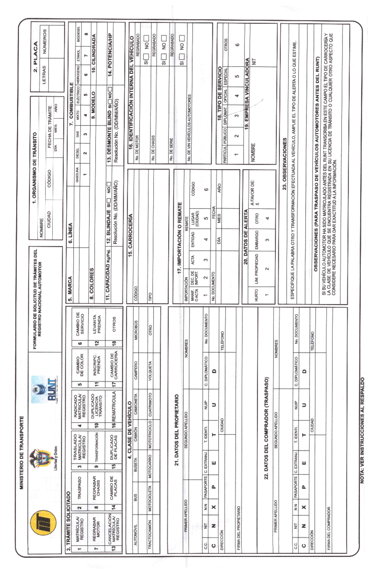 Formulario DE Solicitud DE Tramite DEL Registro Nacional Automotor ...