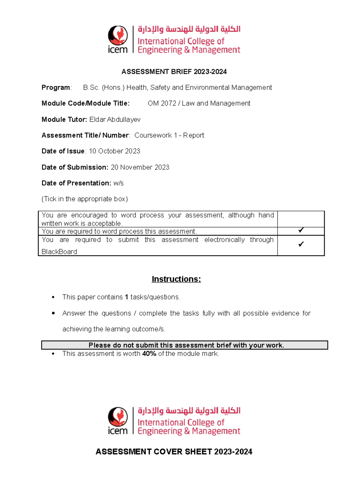 20231119175356 om2072 cw1 set 1 - ASSESSMENT BRIEF 2023- Program: B ...