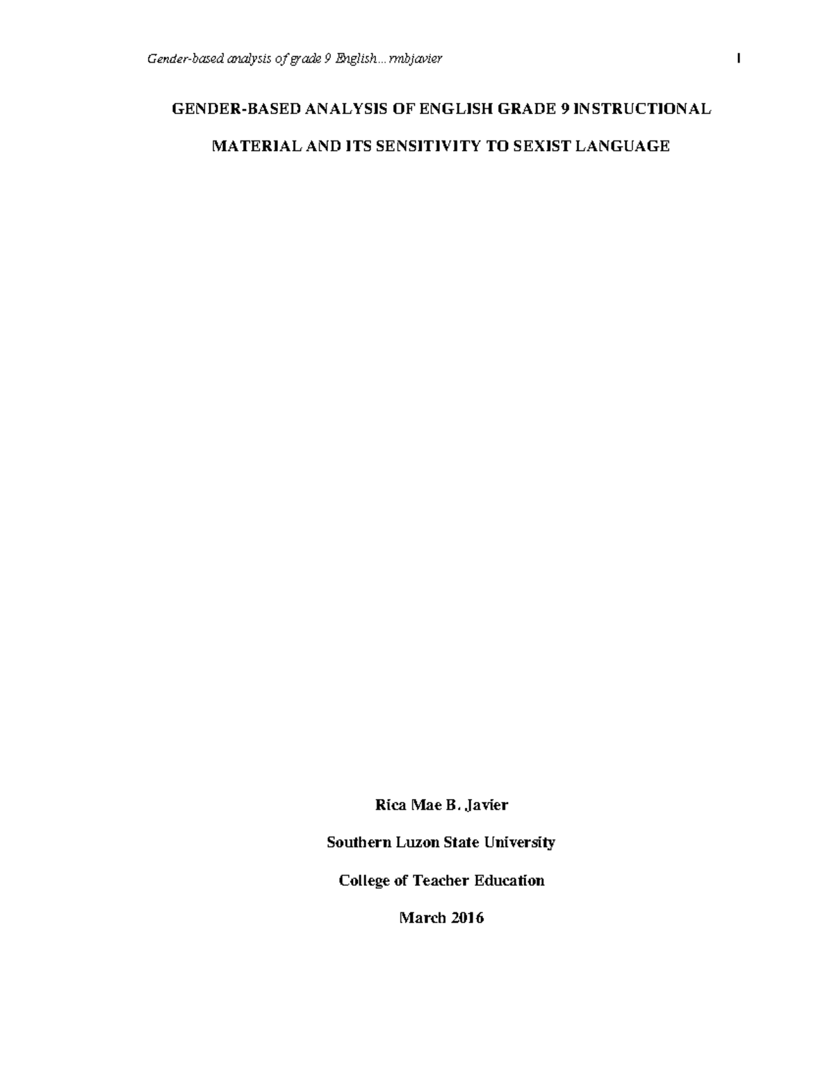 Gender-based study - module - GENDER-BASED ANALYSIS OF ENGLISH GRADE 9 ...