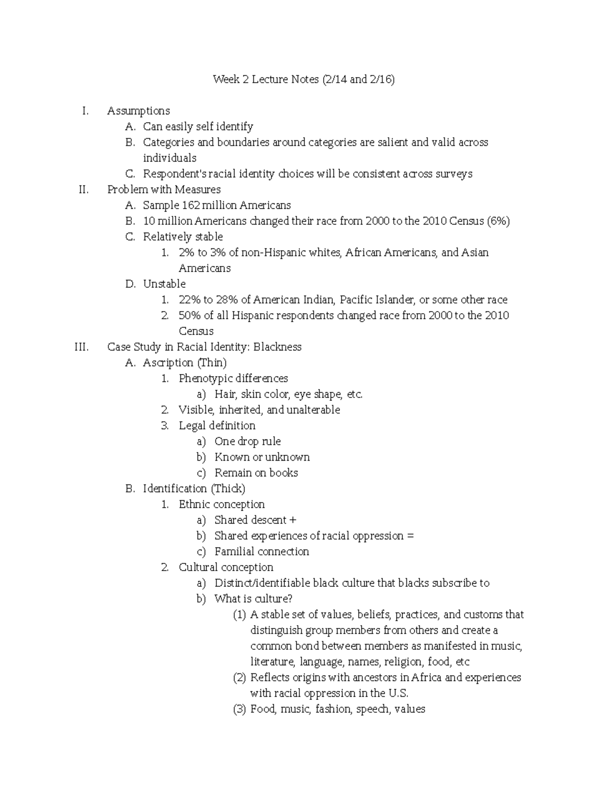 Week 2 Lecture Notes Week 2 Lecture Notes 2 14 And 2 16 I Assumptions A Can Easily Self