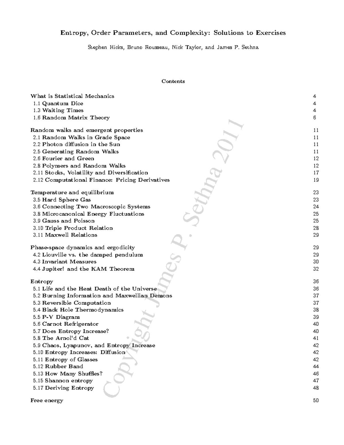 James P. Sethna - Statistical Mechanics Entropy Order Parameters and Complexity [Solutions to ...