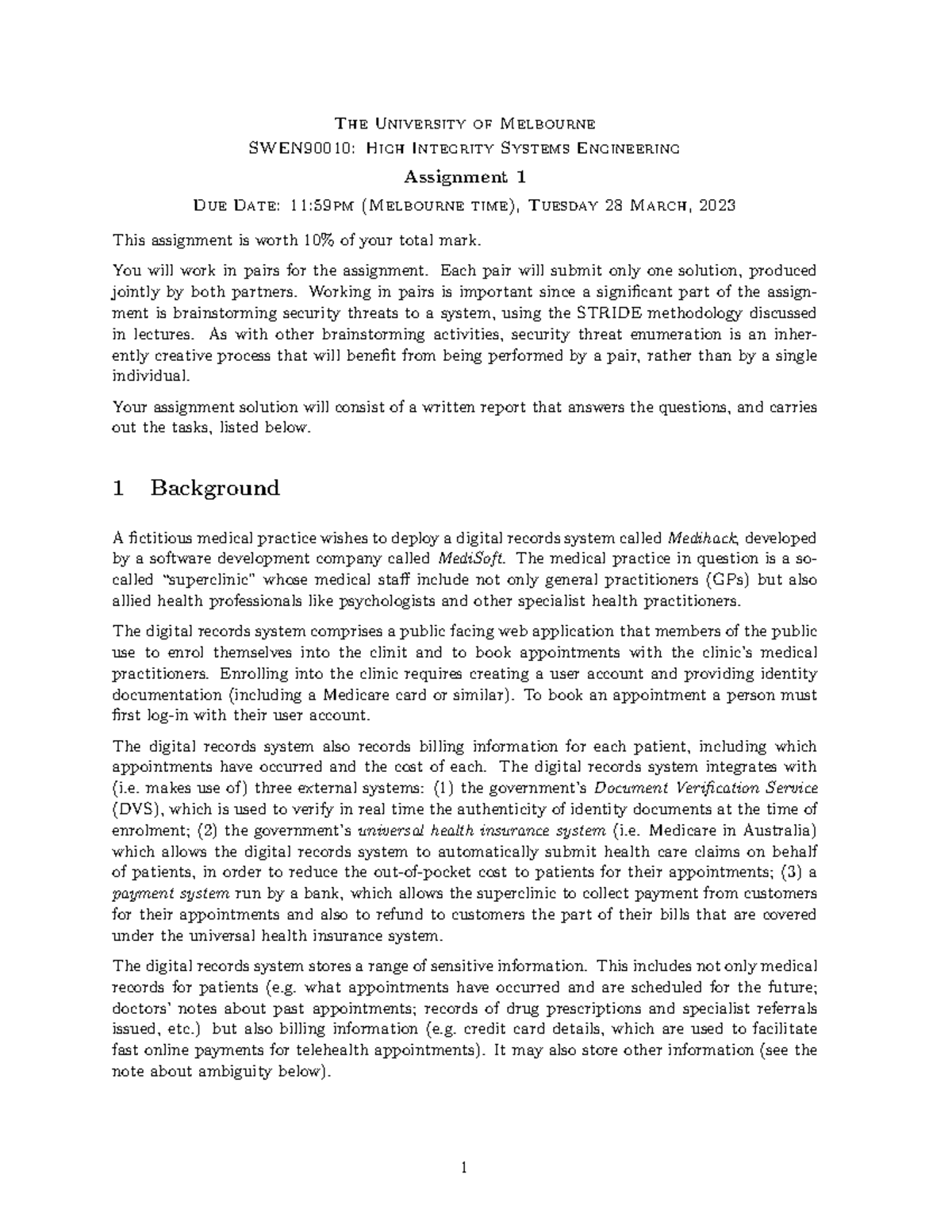 Assignment 1 - The University of Melbourne SWEN90010: High Integrity ...