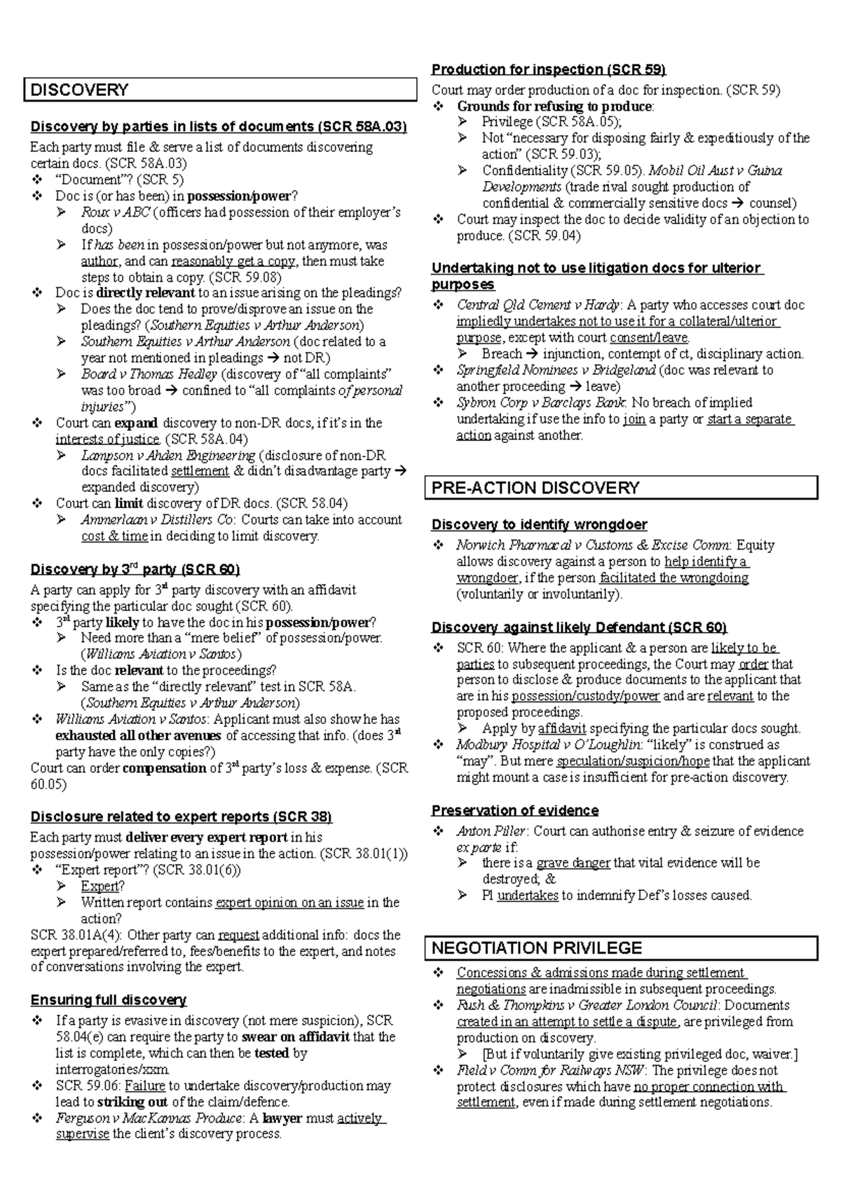 CCP Summary (The Law) - DISCOVERY Discovery parties in lists of ...