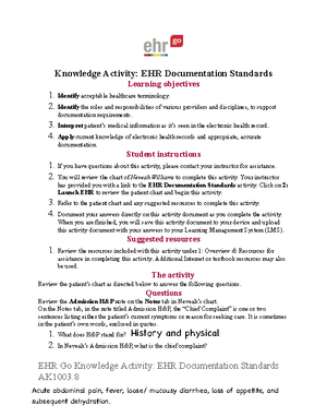 Ehr go 2 - Ehr go 2 - Knowledge Activity: Health Information Terminology (Associate) Student ...