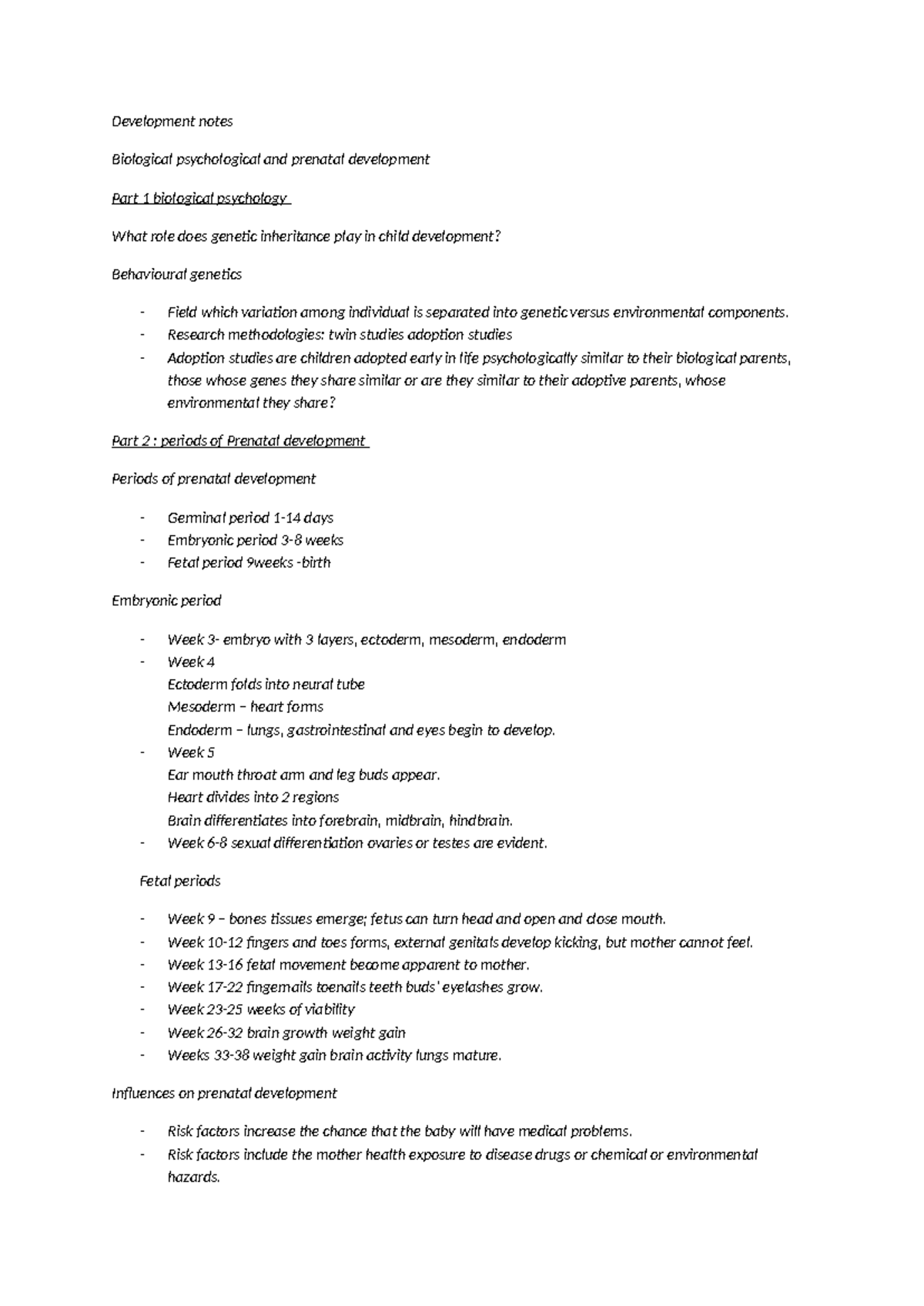 Development notes - Development notes Biological psychological and ...