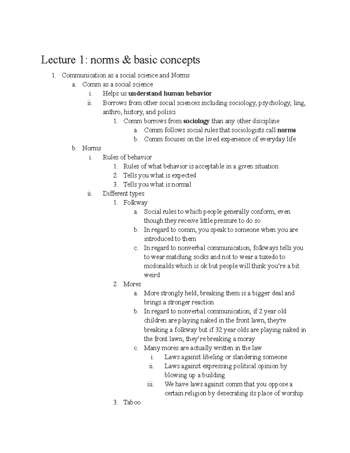 Comm 10 lecture midterm review - Lecture 1: norms & basic concepts Communication as a social ...