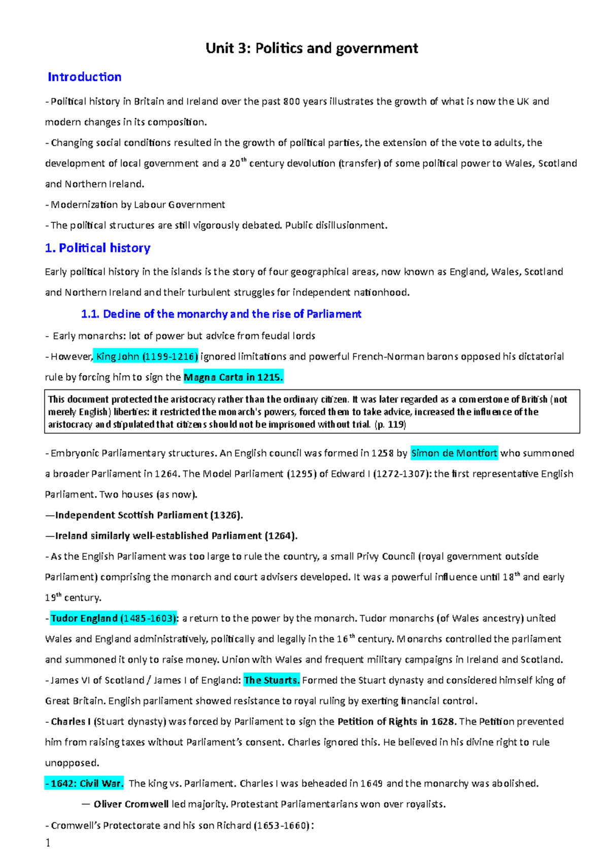 Unit 3 Politics and Government UK - Unit 3: Politics and government ...