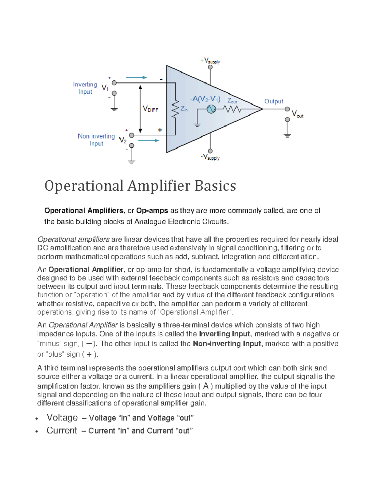 Operational Amplifier - Operational amplifiers are linear devices that ...