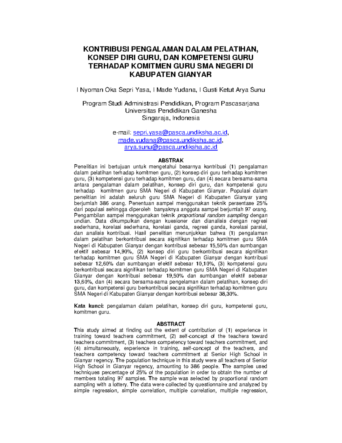 4 1404 1 SM - Fisika - KONTRIBUSI PENGALAMAN DALAM PELATIHAN, KONSEP DIRI GURU, DAN KOMPETENSI ...