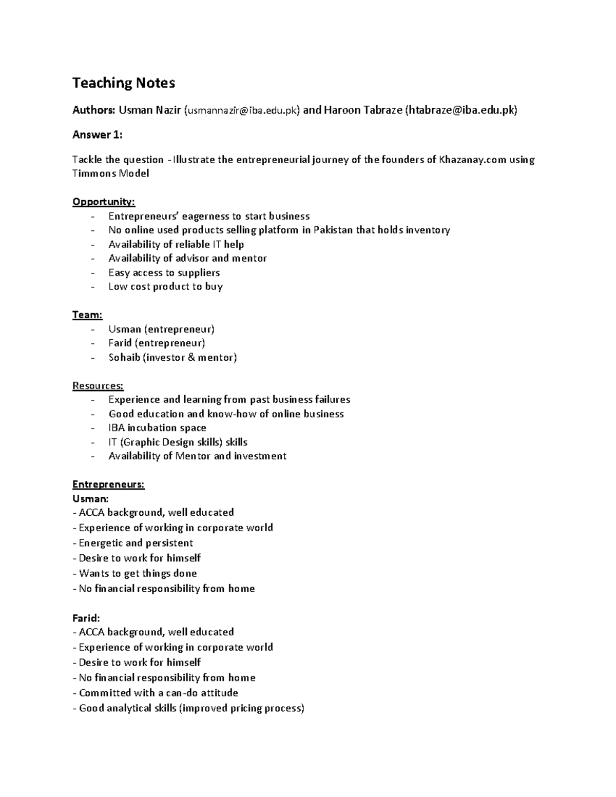 Notes Timmons Model Financial Reports - Teaching Notes Authors: Usman ...