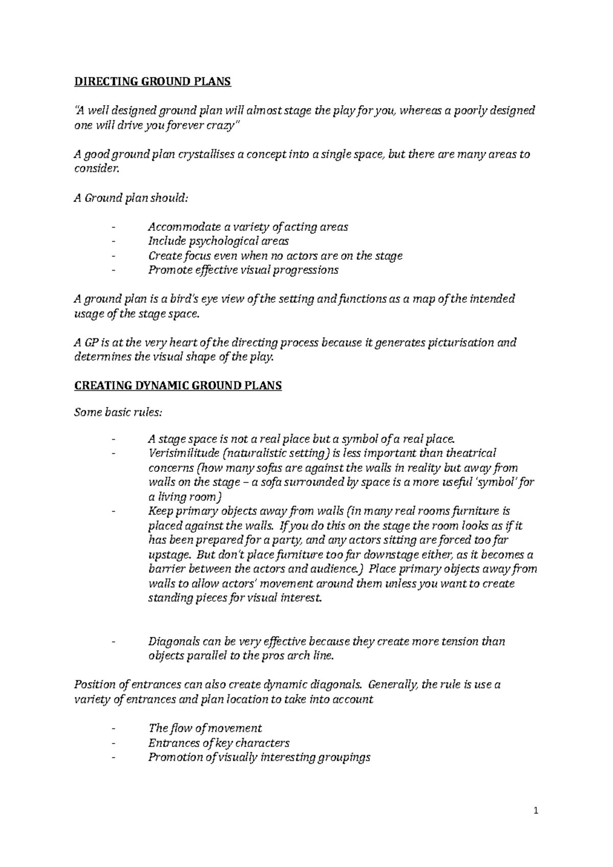 Directing Ground Plans - DIRECTING GROUND PLANS “A well designed ground ...