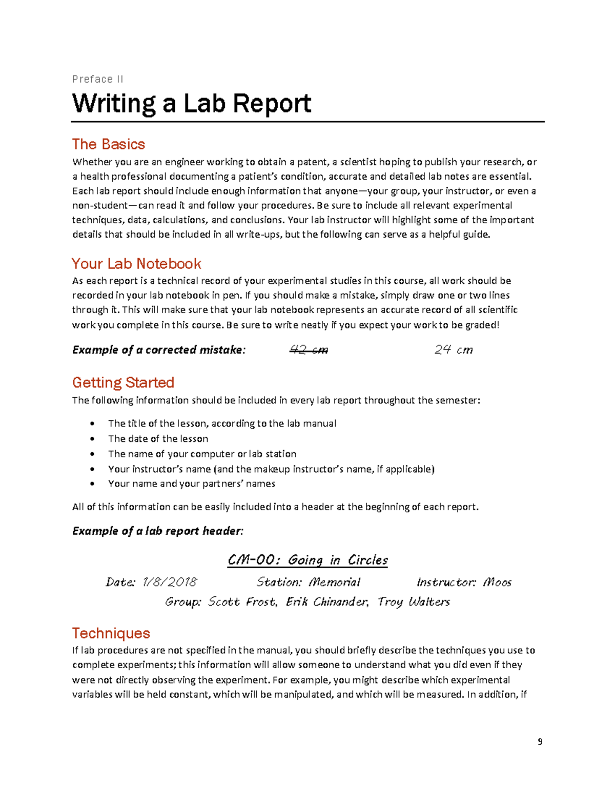 Writing ALab Report - 9 Preface II Writing a Lab Report The Basics ...