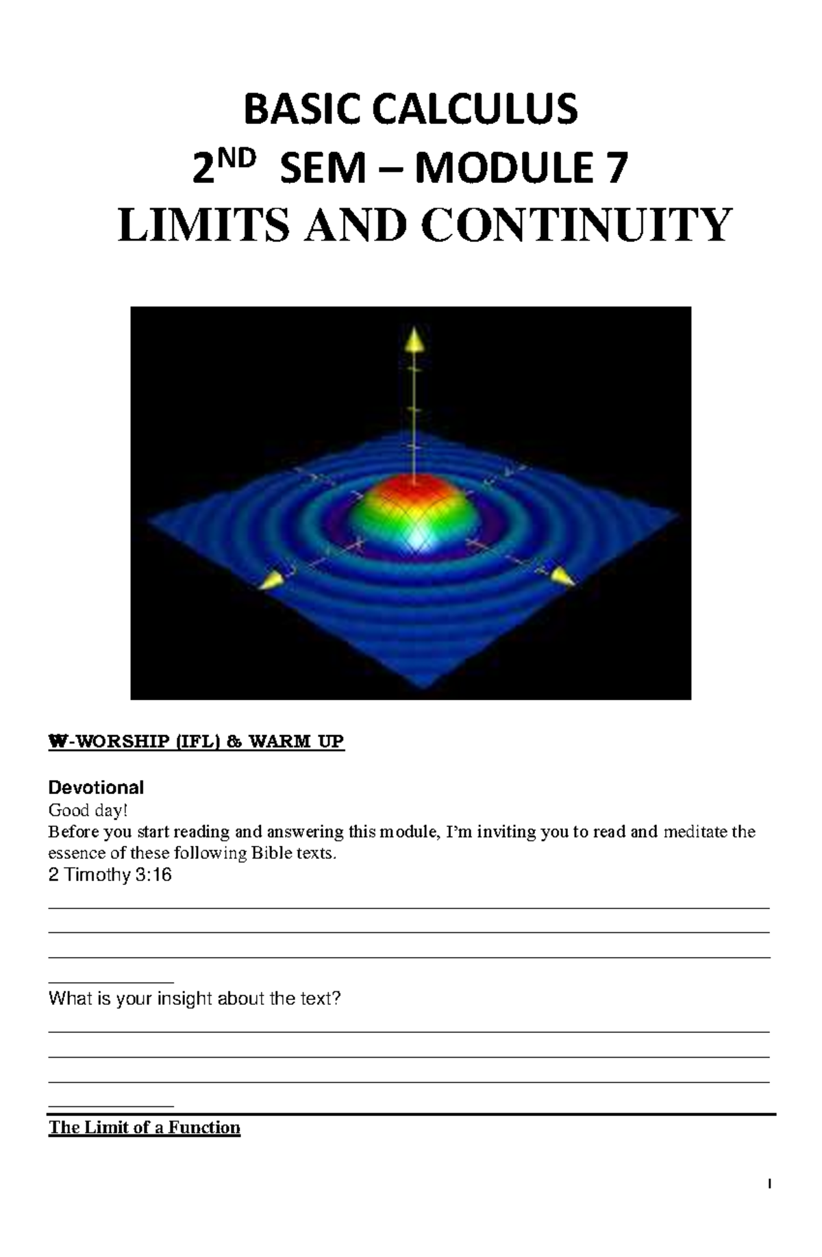 Pre Calculus Limits and Continuity - BASIC CALCULUS 2 ND SEM – MODULE 7 LIMITS AND CONTINUITY ...