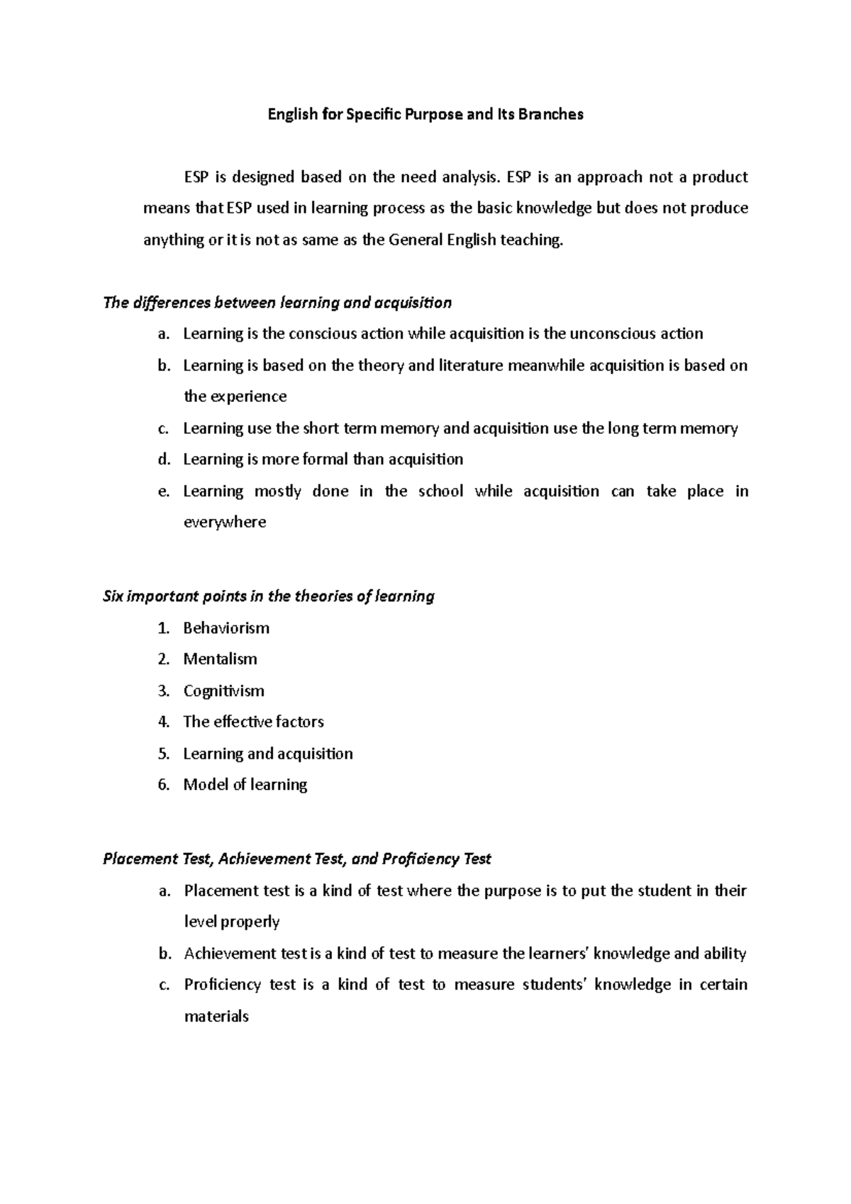 English for Specific Purpose and Its Branches - ESP is an approach not ...