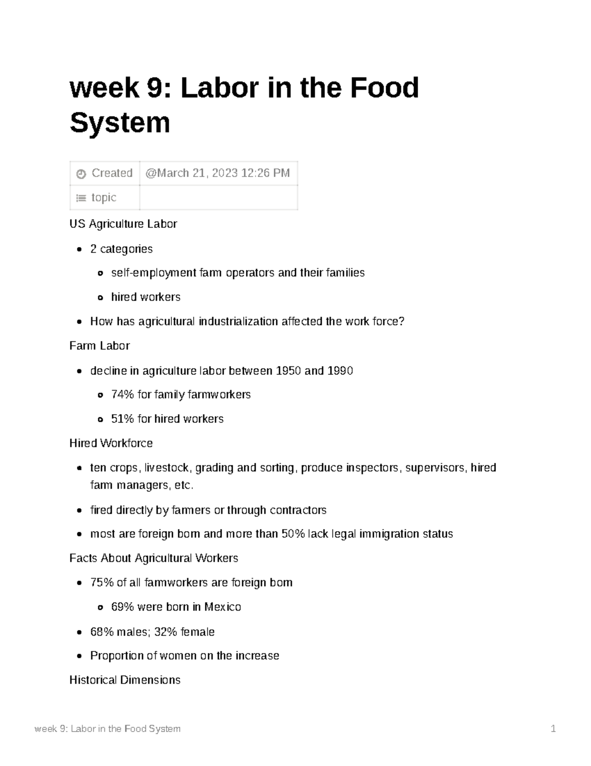 week 9 Labor in the Food System - week 9: Labor in the Food System 1 ...