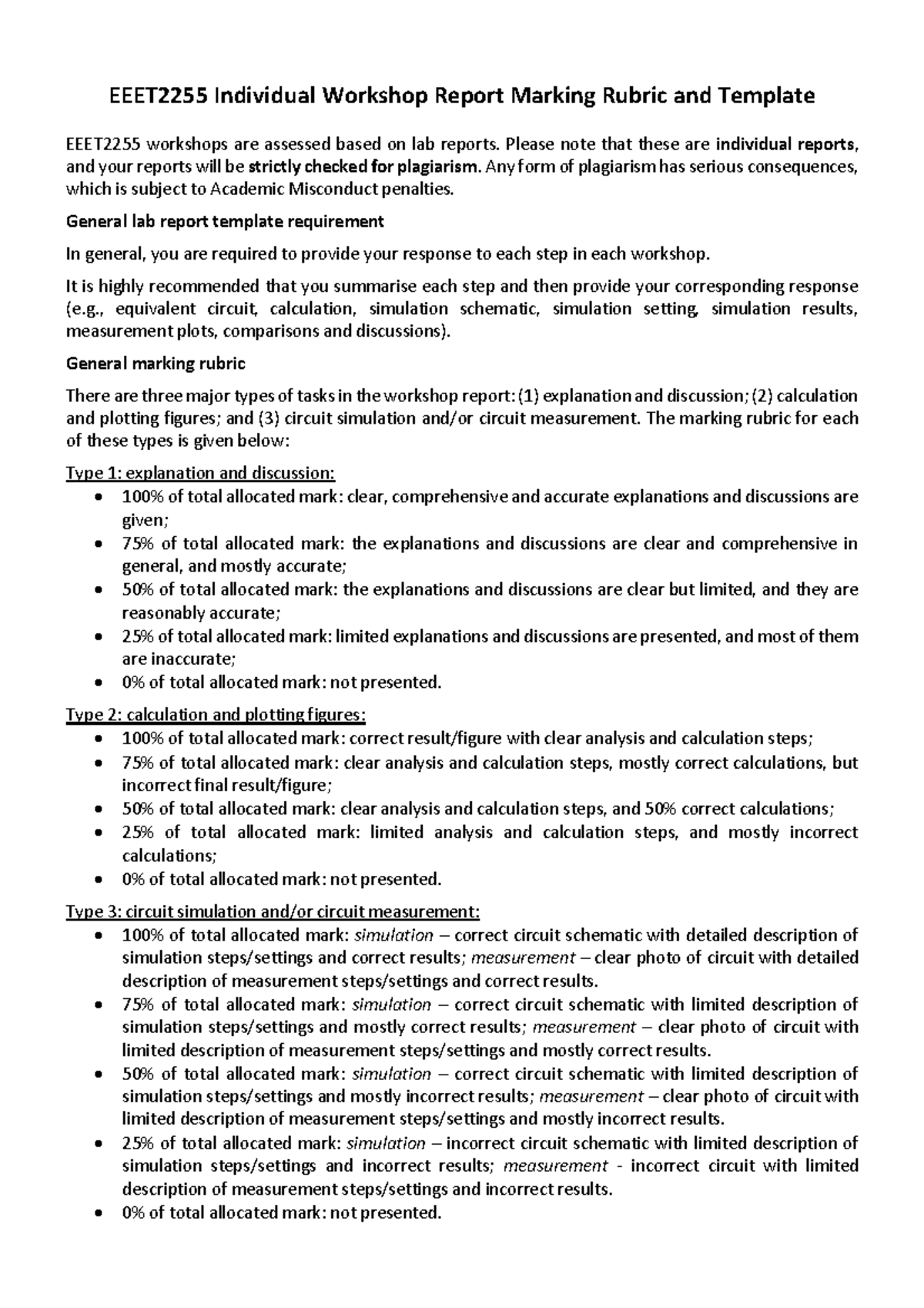 EEET22255 Workshop Report Marking Rubric and Template-2021 - EEET2255 ...