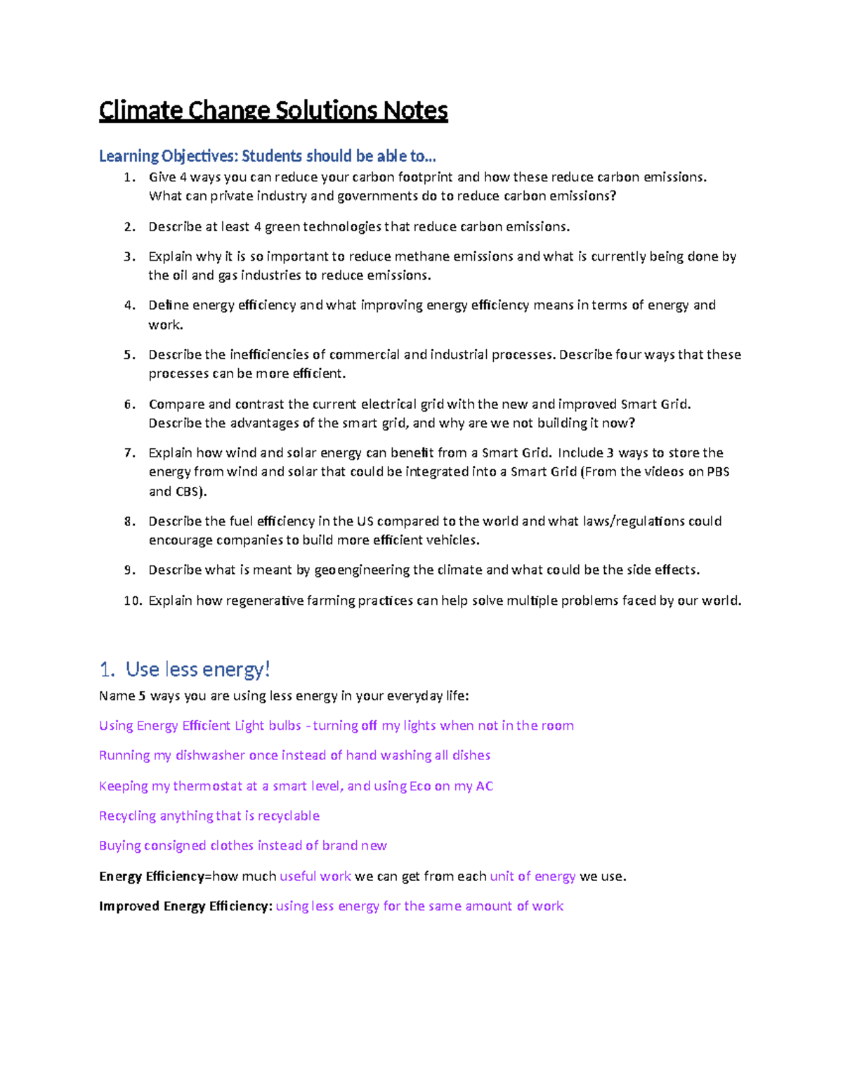 Climate Change Solutions Notes - Climate Change Solutions Notes ...