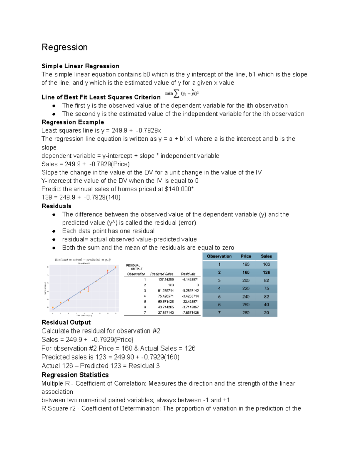 Regression - Regression Simple Linear Regression The simple linear equation contains b0 which is ...