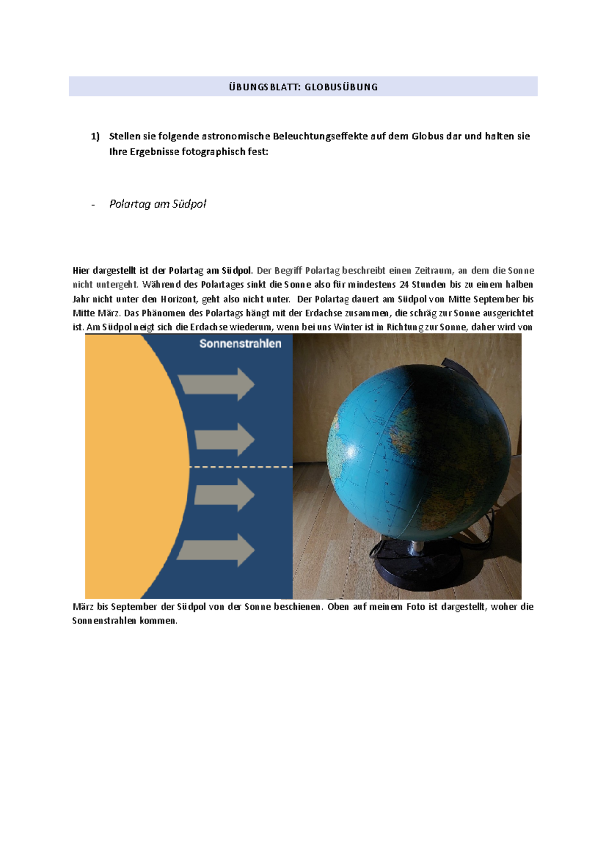 Übungsblatt Globus - ÜBUNGSBLATT: GLOBUSÜBUNG 1) Stellen sie folgende ...