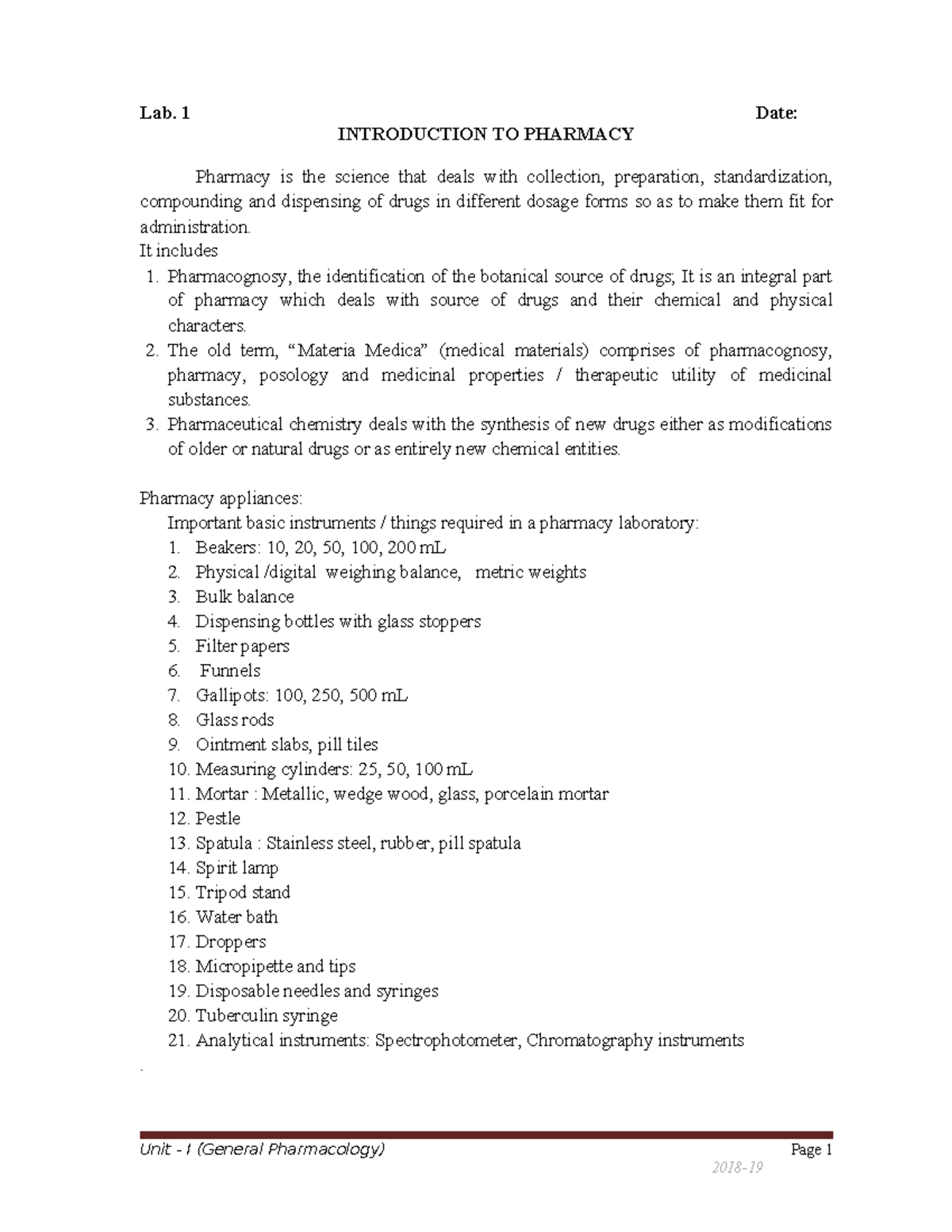 Practical class - free provide material - Lab. 1 Date: INTRODUCTION TO ...