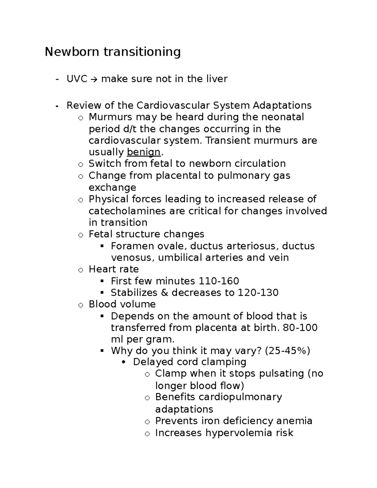 OB U4 Notes - OB U4 Newborn Transition / Special Needs Care - Newborn ...