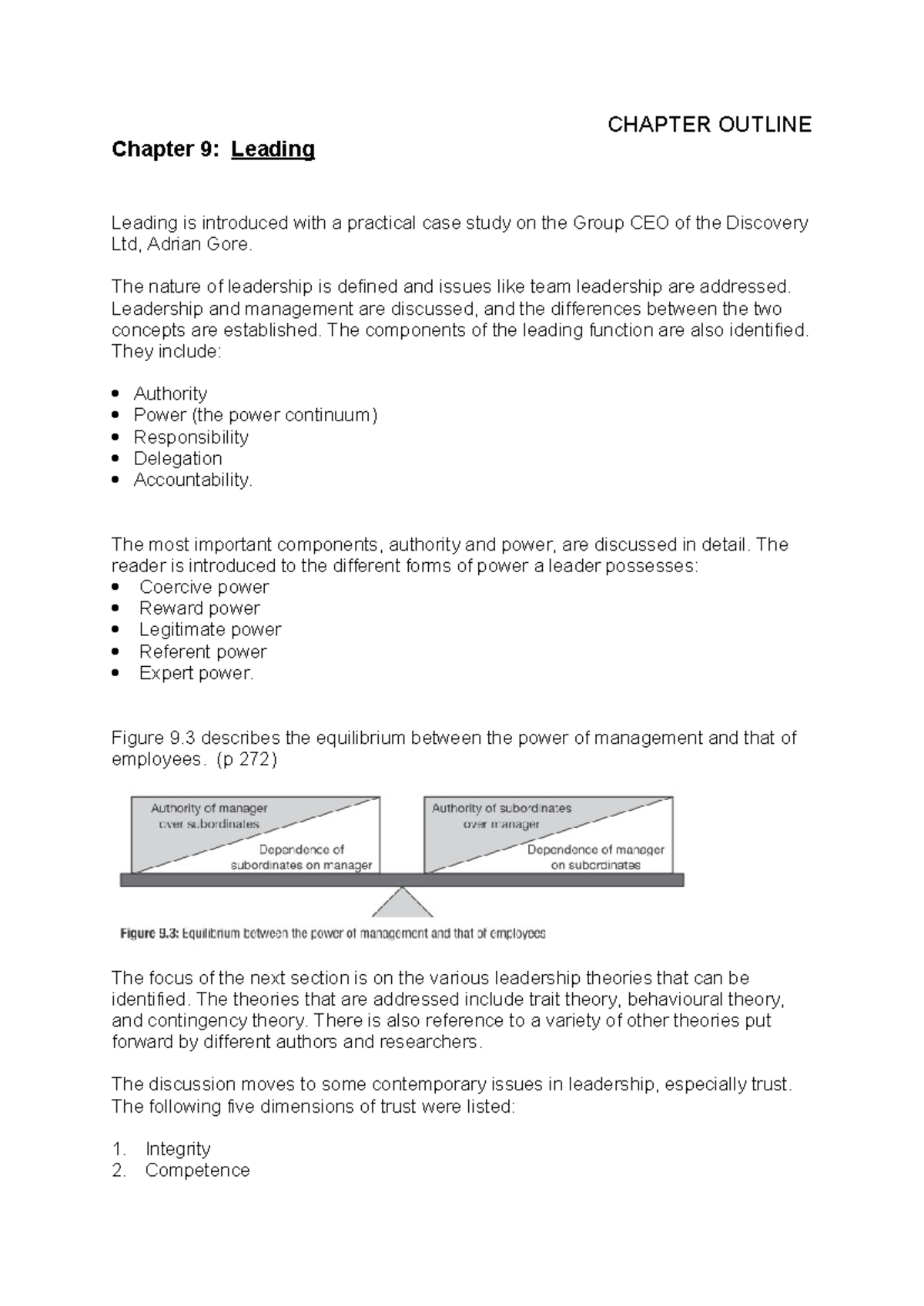 Chapter 9 Outline - Bmg - CHAPTER OUTLINE Chapter 9: Leading Leading is ...