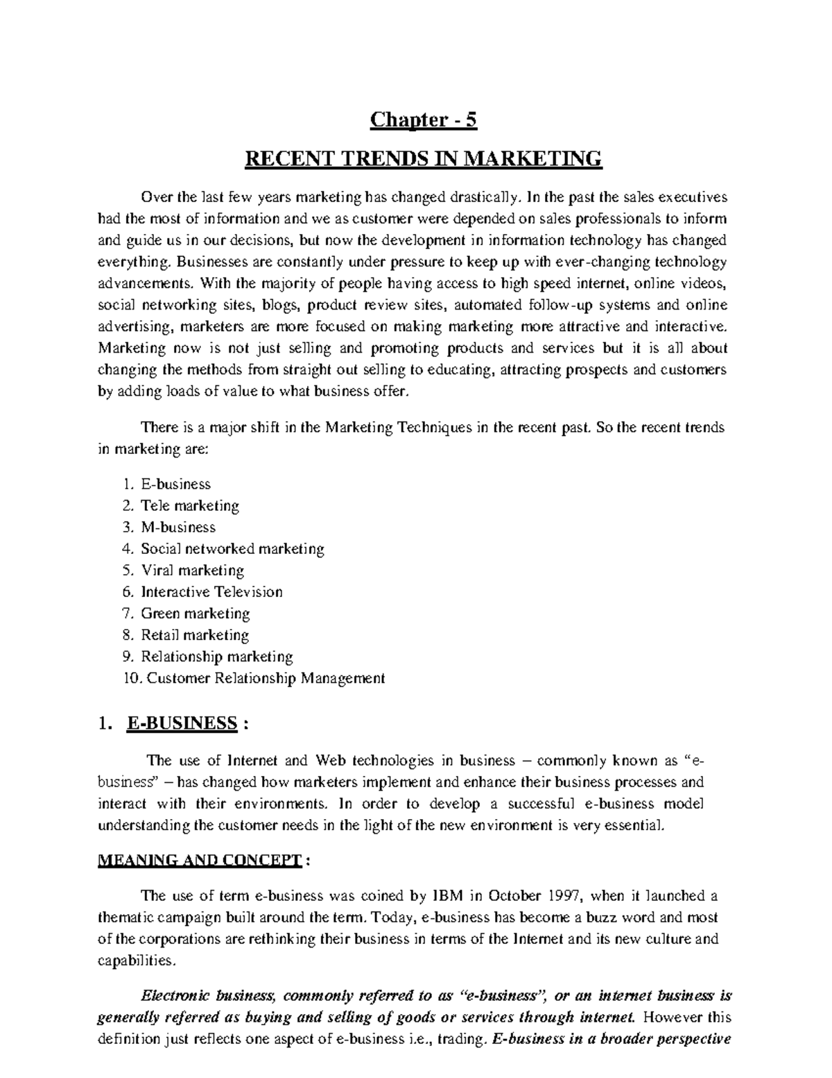 Principles of Marketing Chapter - 5 - Chapter - 5 RECENT TRENDS IN ...