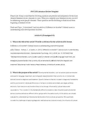 PSY 222 Module 2 Assignment - PSY 222 Module Two Activity Joseph Marcus Sistrunk Lauren Frasier ...