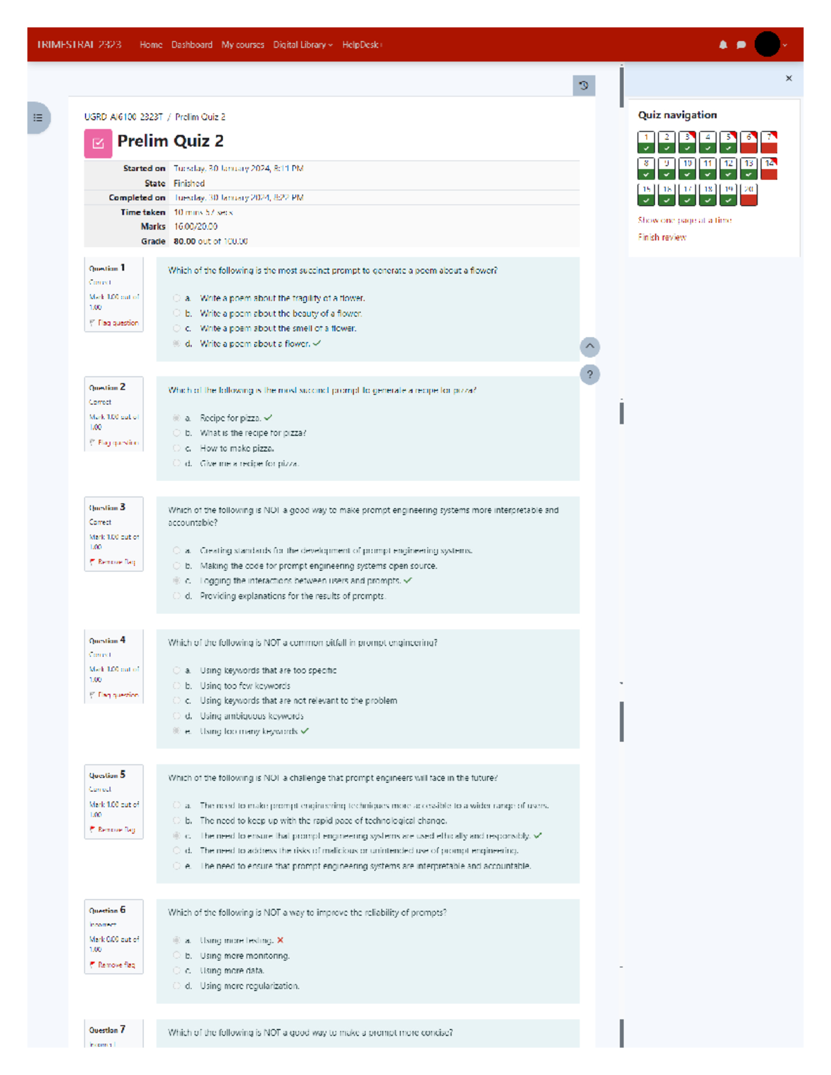 Prompt Engineering Prelim quiz 2 - Information Technology - Studocu